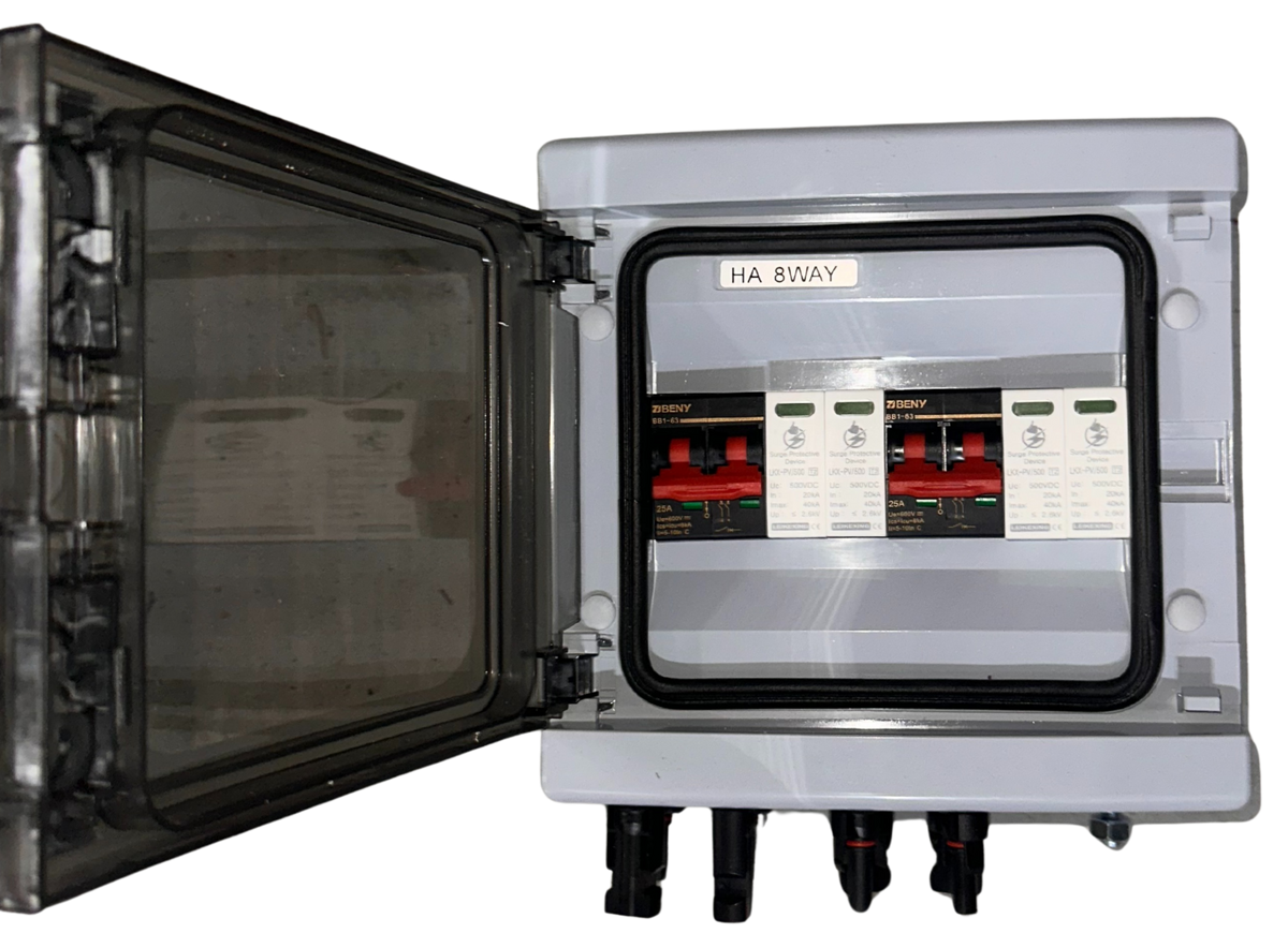 2 Array Solar Combiner Box – Dual 500V Input & Output with Surge Prote